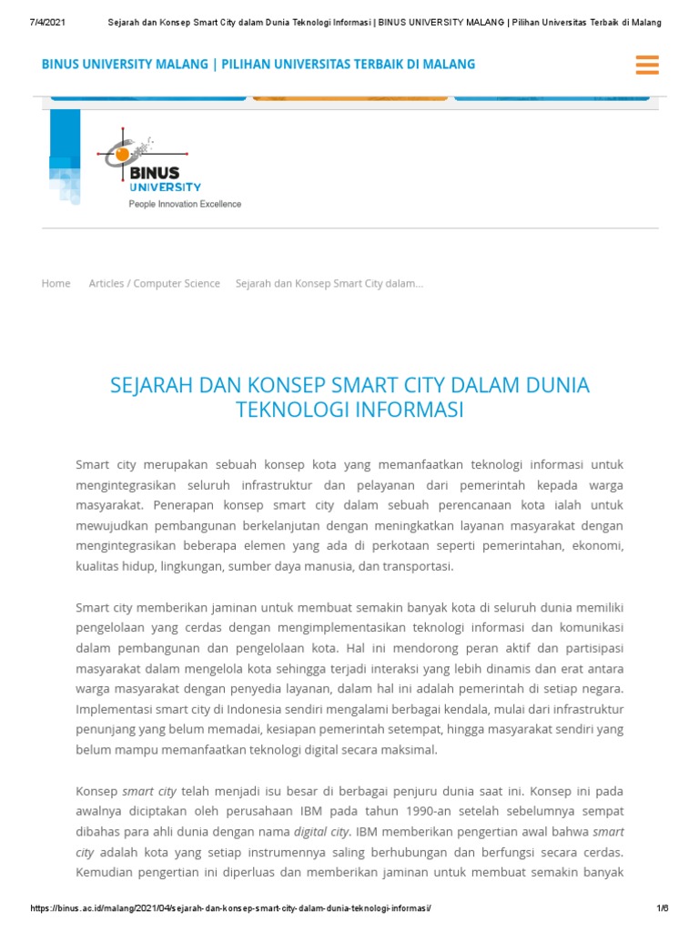 Sejarah Dan Konsep Smart City Dalam Dunia Teknologi Informasi - BINUS ...