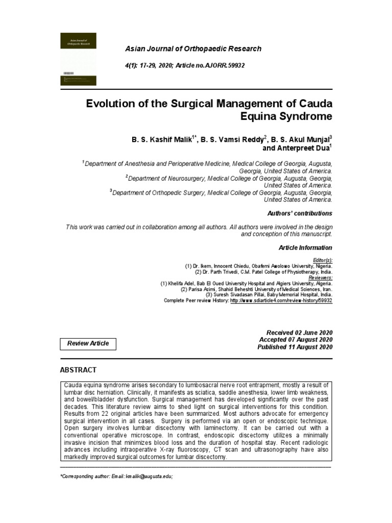 Evolution of The Surgical Management of Cauda Equina Syndrome | PDF ...