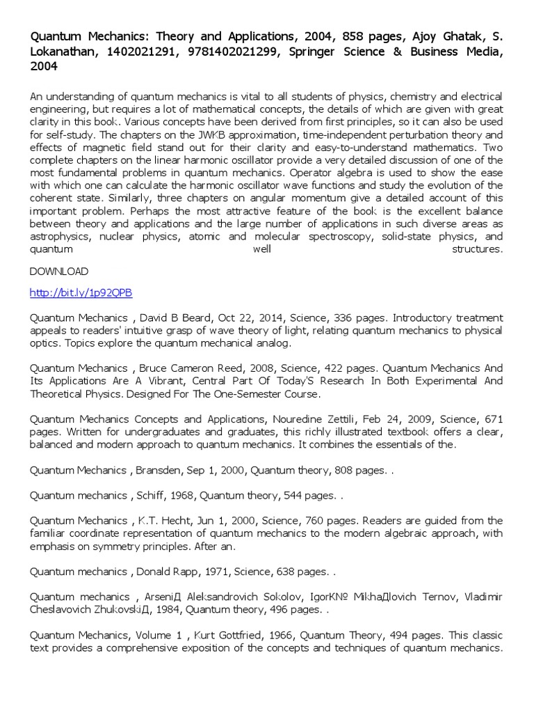 Quantum Mechanics Theory and Applications | PDF