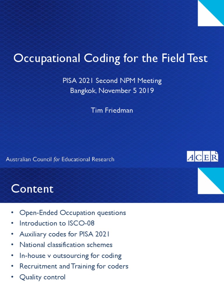 Occupational Coding For The Field Test PISA 2021 Second NPM Meeting ...