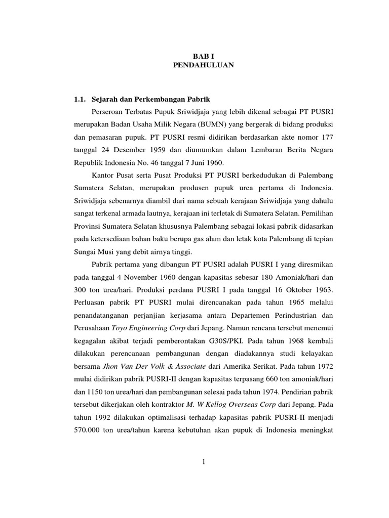 BAB I Laporan KP PT PUSRI | PDF