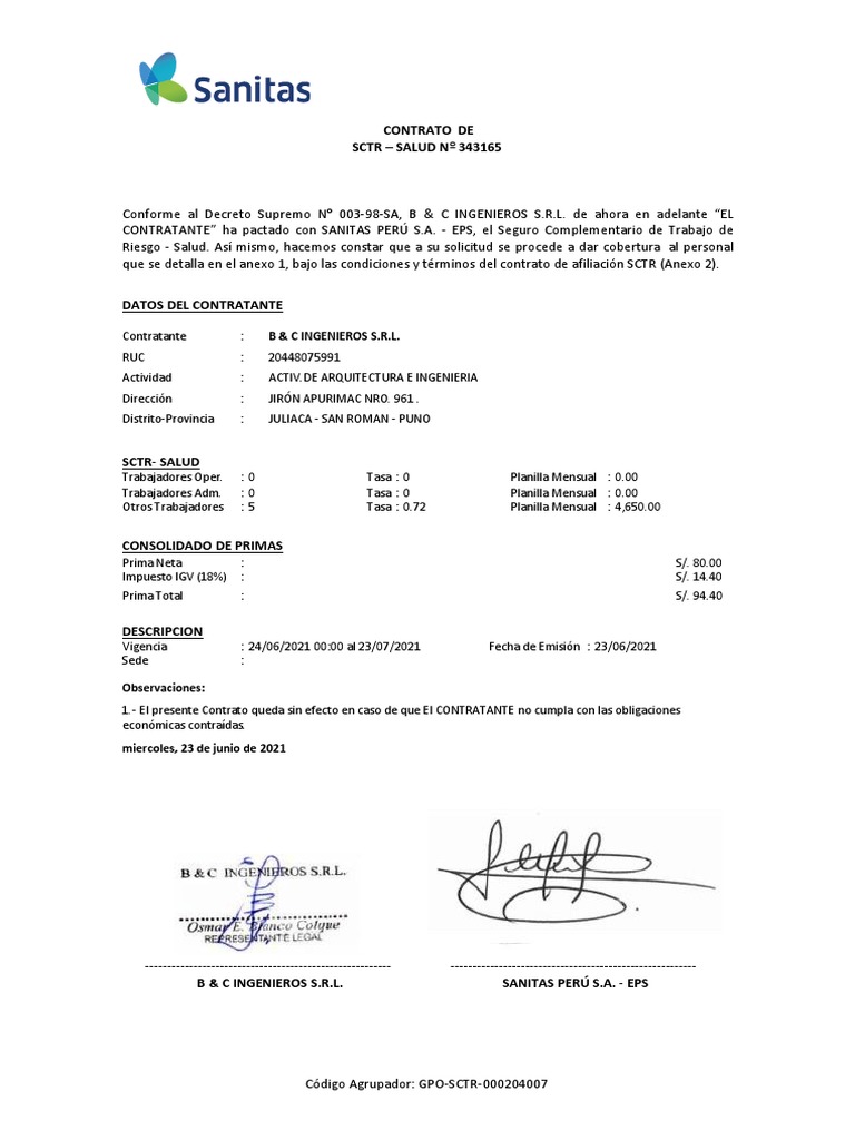 SCTR SALUD Complejo Policial Julio | PDF | Business