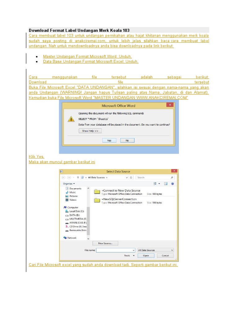 Format Label Undangan Merk Koala 103 | PDF