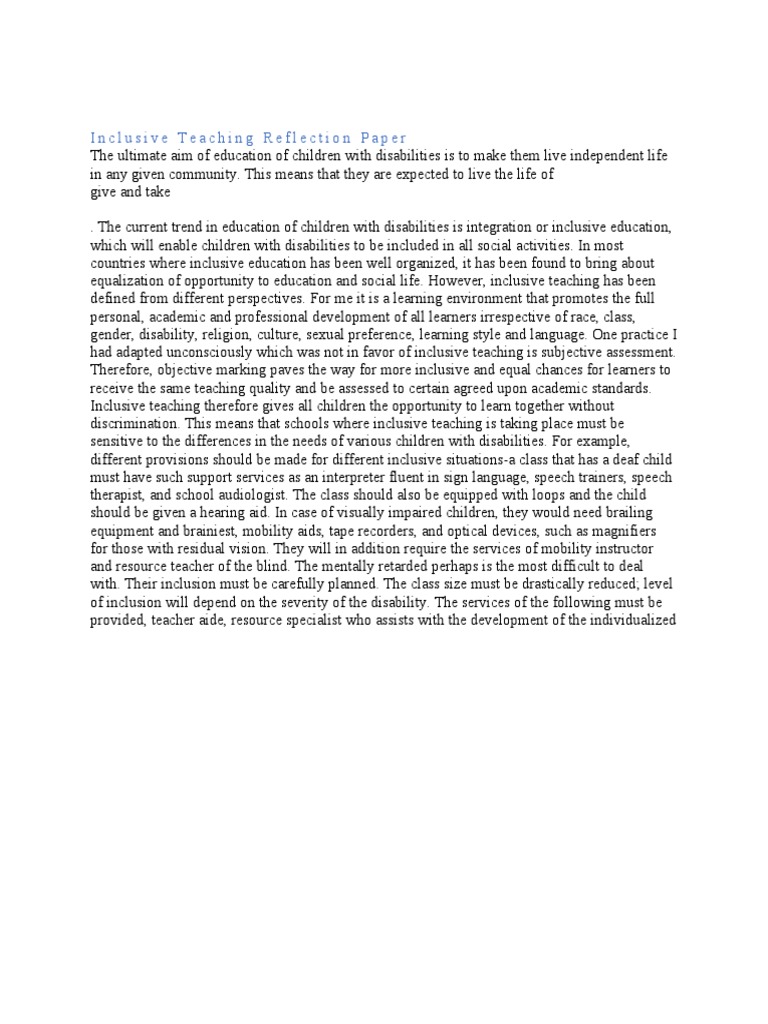 Inclusive Teaching Reflection | PDF