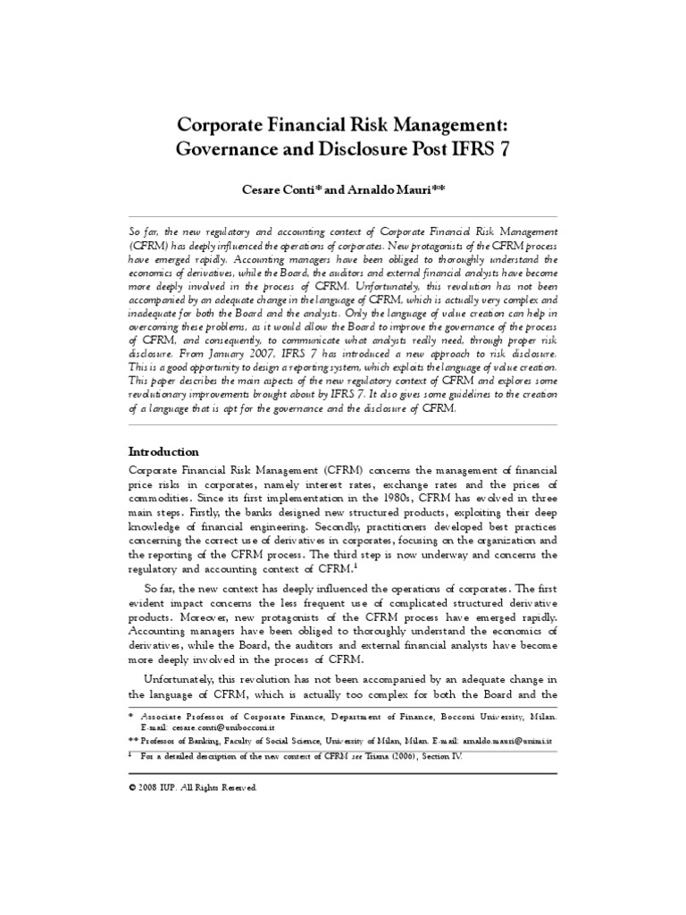Corporate Financial Risk Management: Governance and Disclosure Post ...