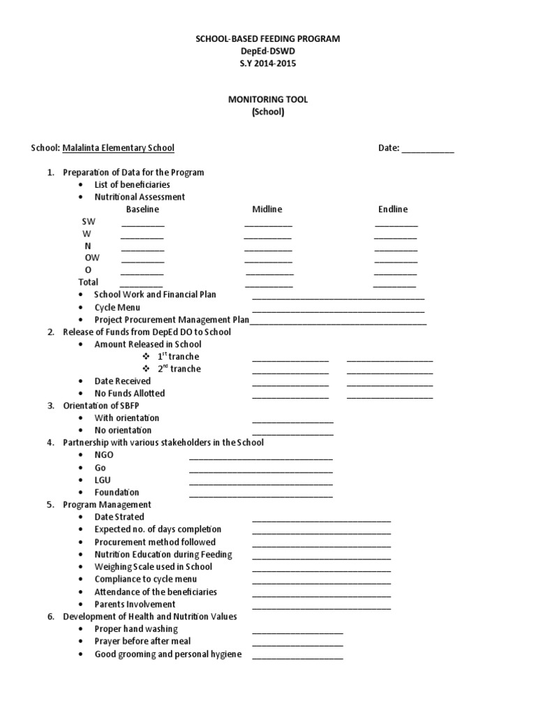 School-Based Feeding Program Deped-Dswd S.Y 2014-2015: ST ND | PDF ...
