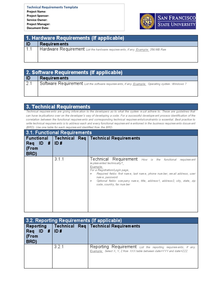 SFSU Technical Requirements Template v1.6 | PDF | Password | Software