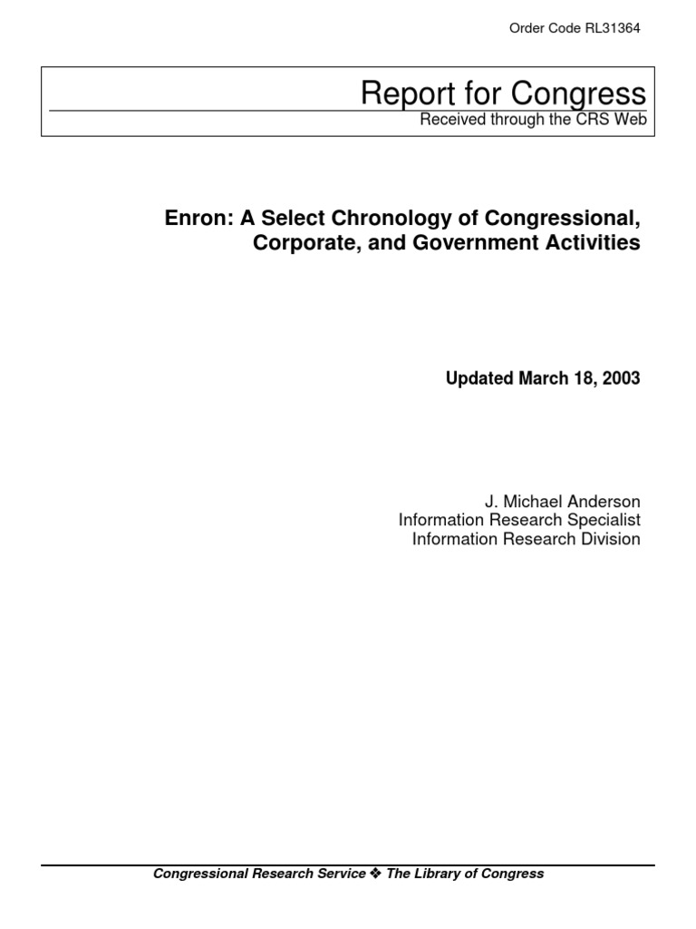 Report For Congress: Enron: A Select Chronology of Congressional ...