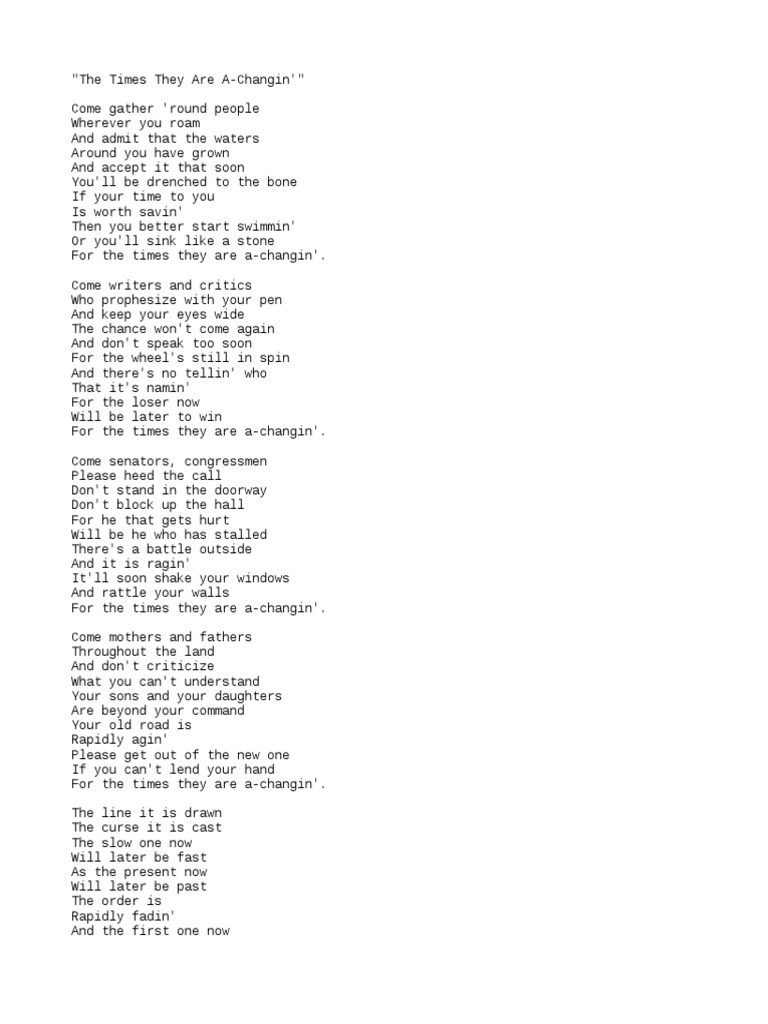 Bob Dylan-The Times They Are A-Changin | PDF