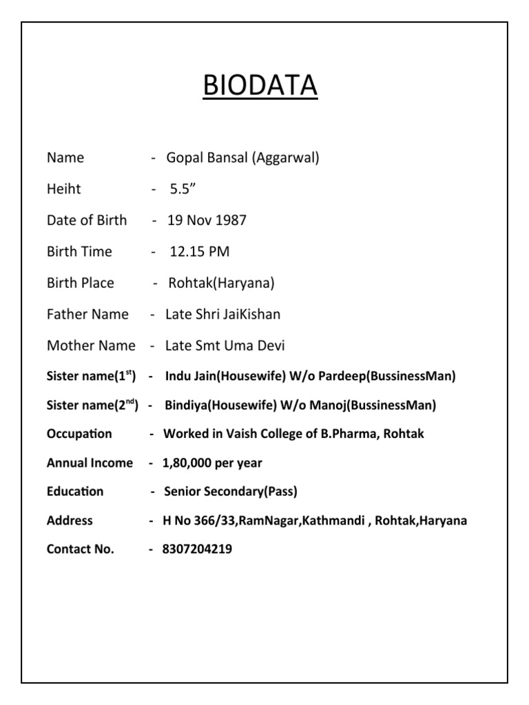 BIODATA of Gopal | PDF