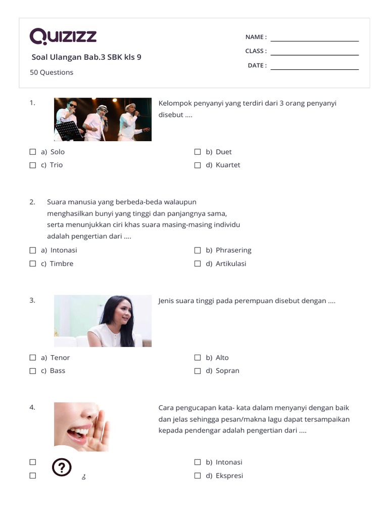 Soal Ulangan Bab.3 SBK Kls 9 - Print - Quizizz | PDF | Seni | Puisi