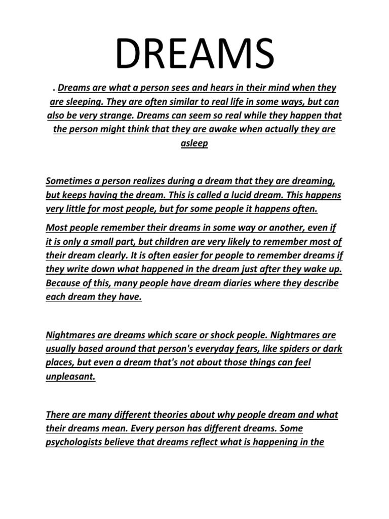 Writing About Dreams And Nightmares – VEMS