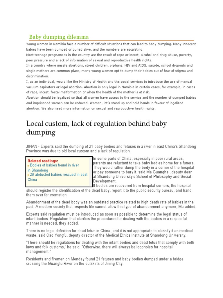 Baby Dumping Dilemma | PDF | Southeast Asia | Abortion