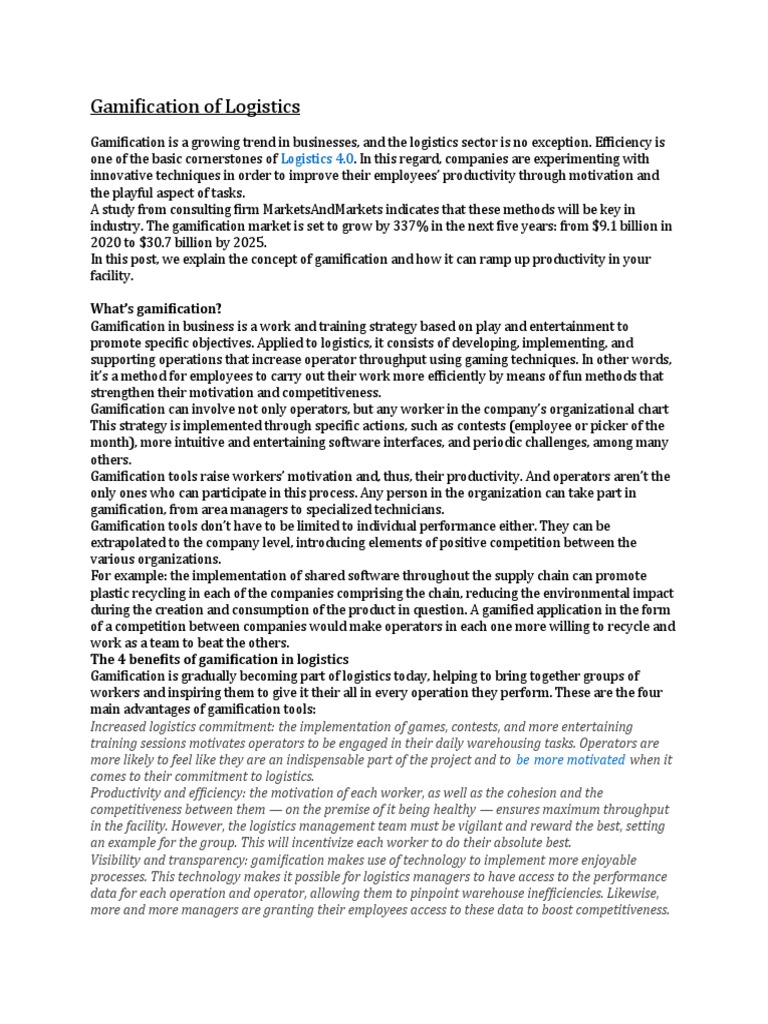 Gamification of Logistics | PDF | Logistics | Warehouse