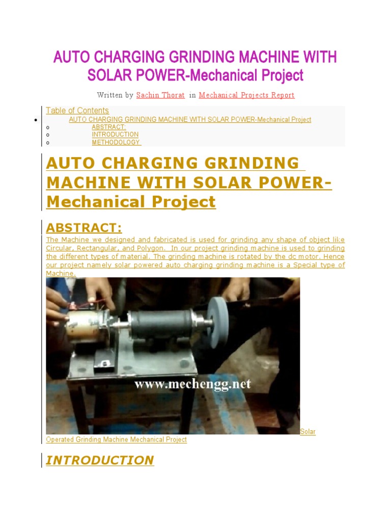 Auto Charging Grinding Machine With Solar Power | PDF | Solar Energy ...