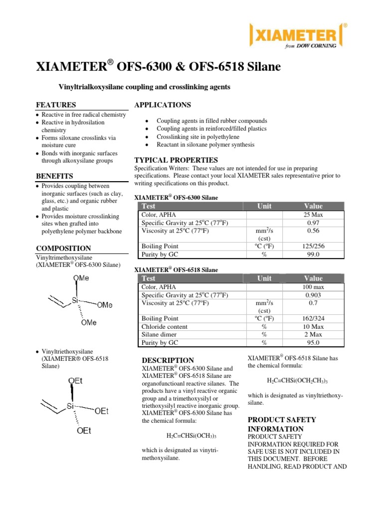 Xiameter 6300 Vtmo | PDF | Cross Link | Inorganic Chemistry