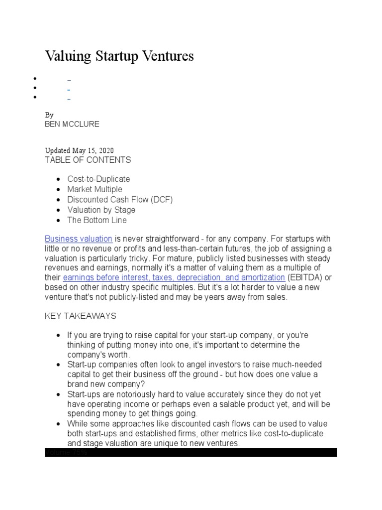 DCF Valuation Methods for Startups | PDF | Discounted Cash Flow ...