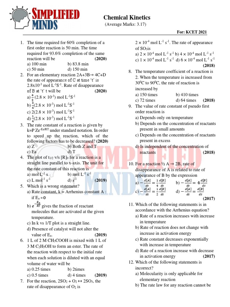 4.chemical Kinetics KCET PYQs | Download Free PDF | Reaction Rate ...