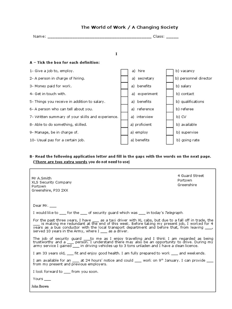 The World of Work - Worksheet | PDF | Labour | Employment