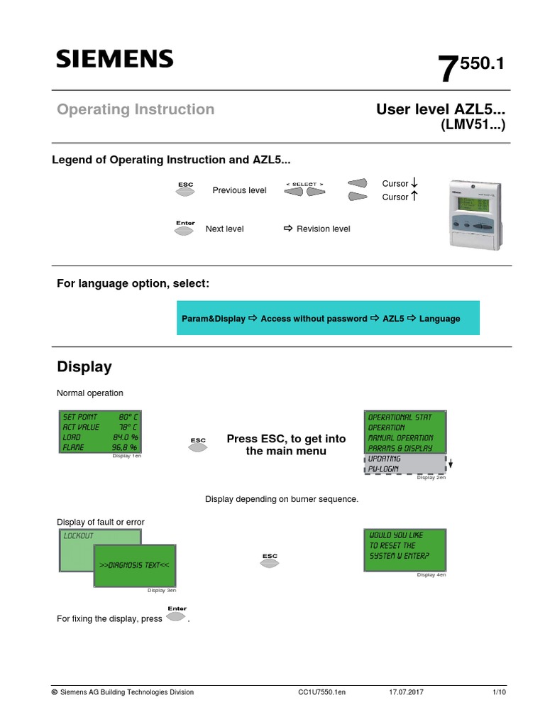 Operating Instruction: User Level AZL5.. | PDF | Menu (Computing ...