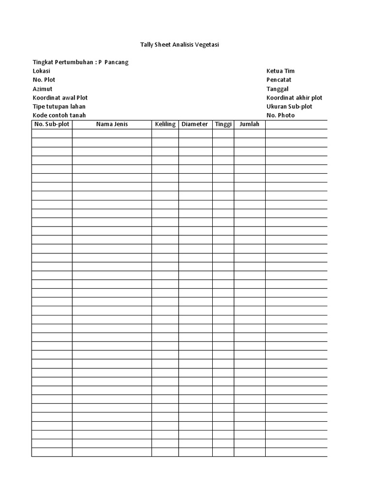 Tally Sheet untuk Analisis Vegetasi | PDF