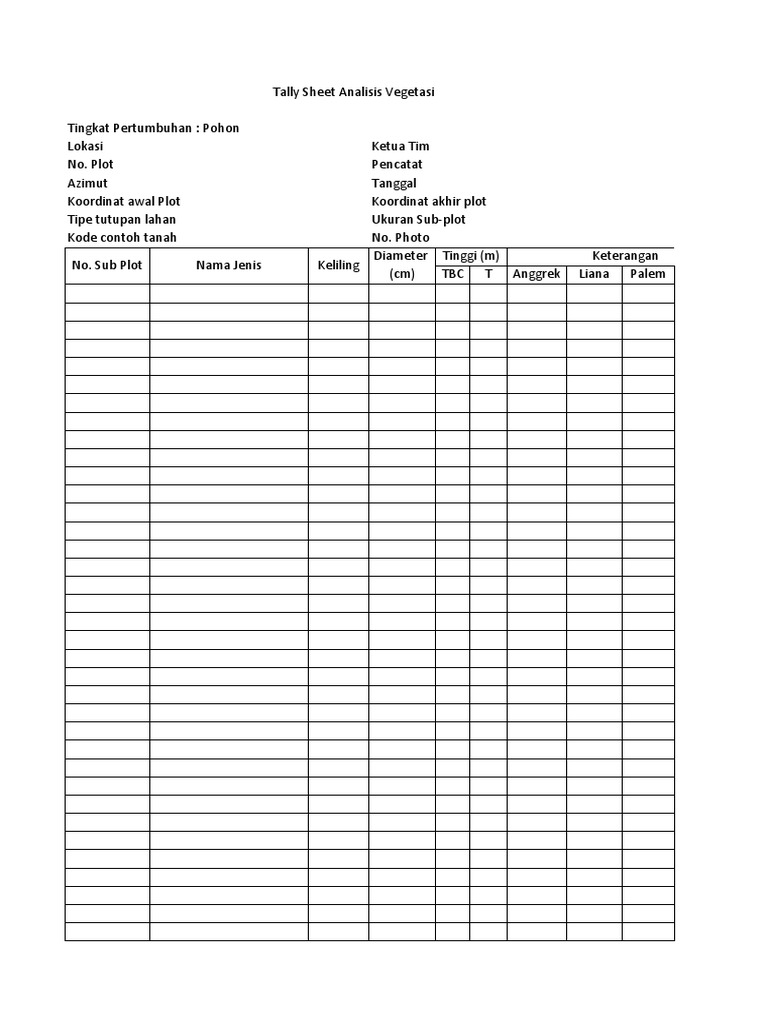 Tally Sheet untuk Analisis Vegetasi | PDF