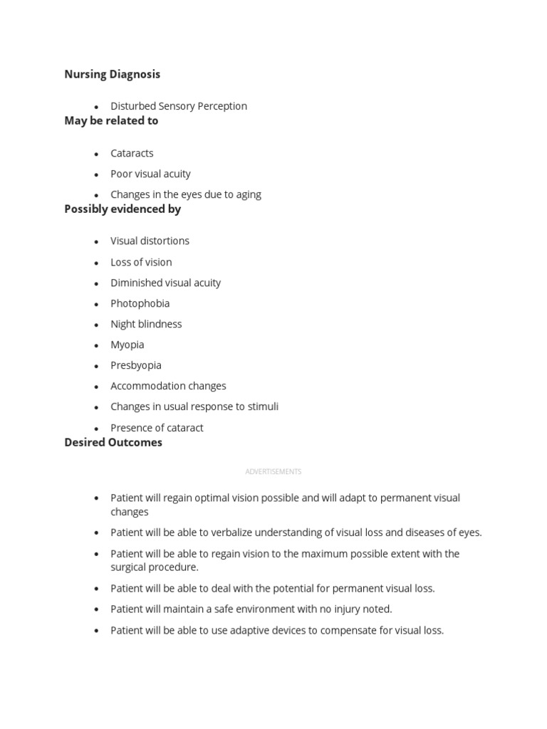 Nursing Diagnosis: Advertisements | PDF | Visual Impairment | Visual Acuity