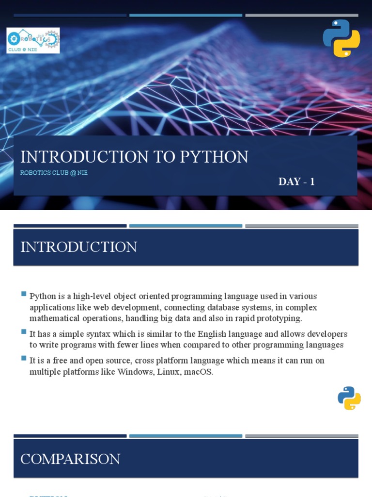 Introduction To Python: Robotics Club at Nie | PDF | Control Flow | Reserved Word