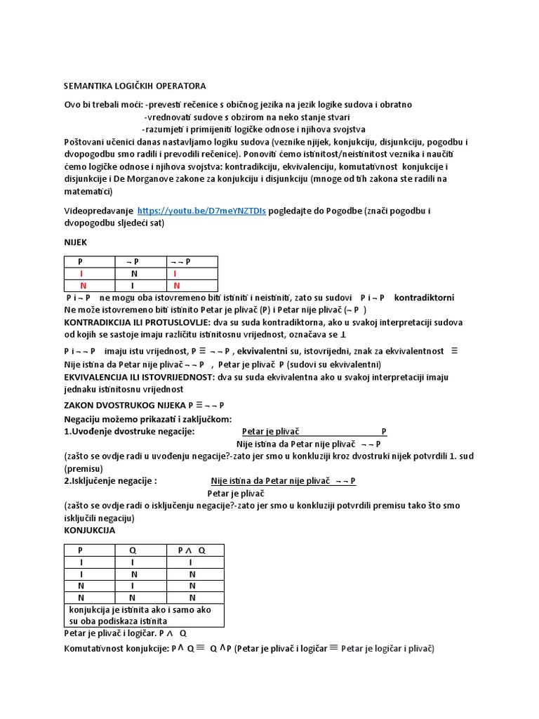 Semantika Logičkih Operatora | PDF