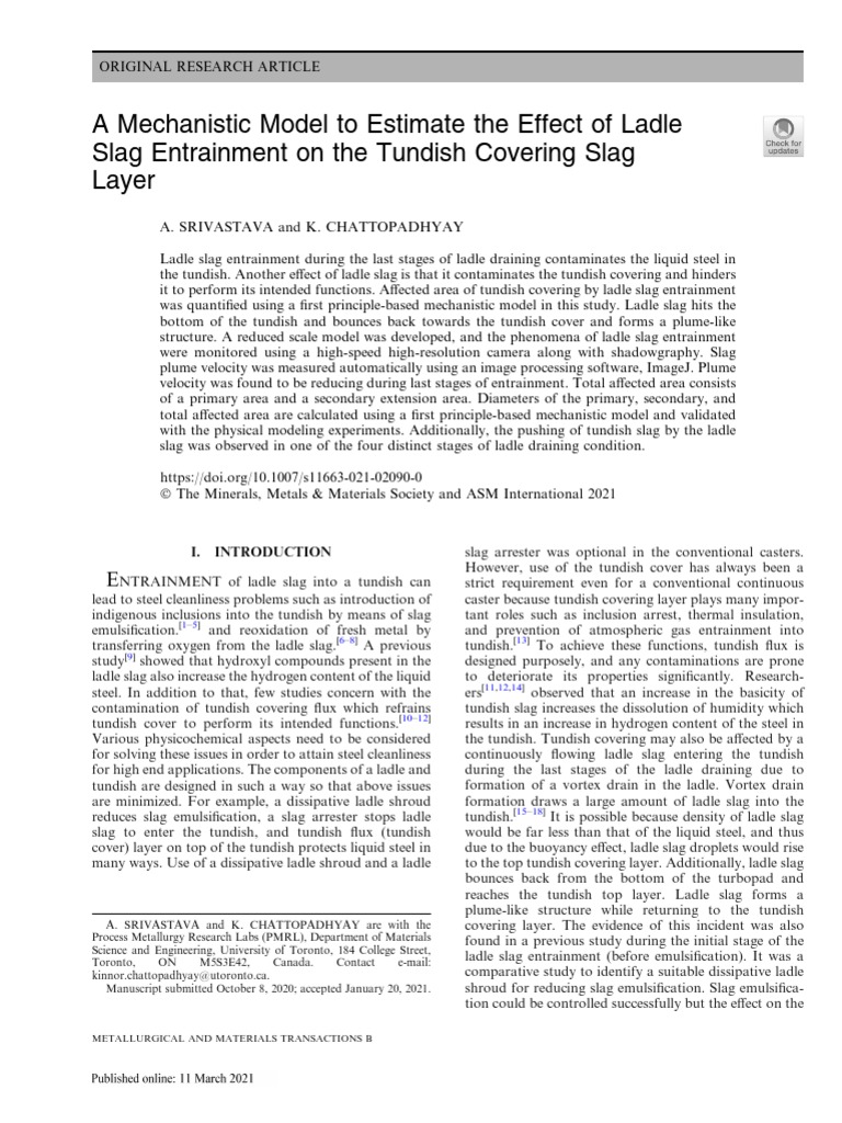 Effect On The Tundish Cover by Ladle Slag | PDF | Pressure | Steady State