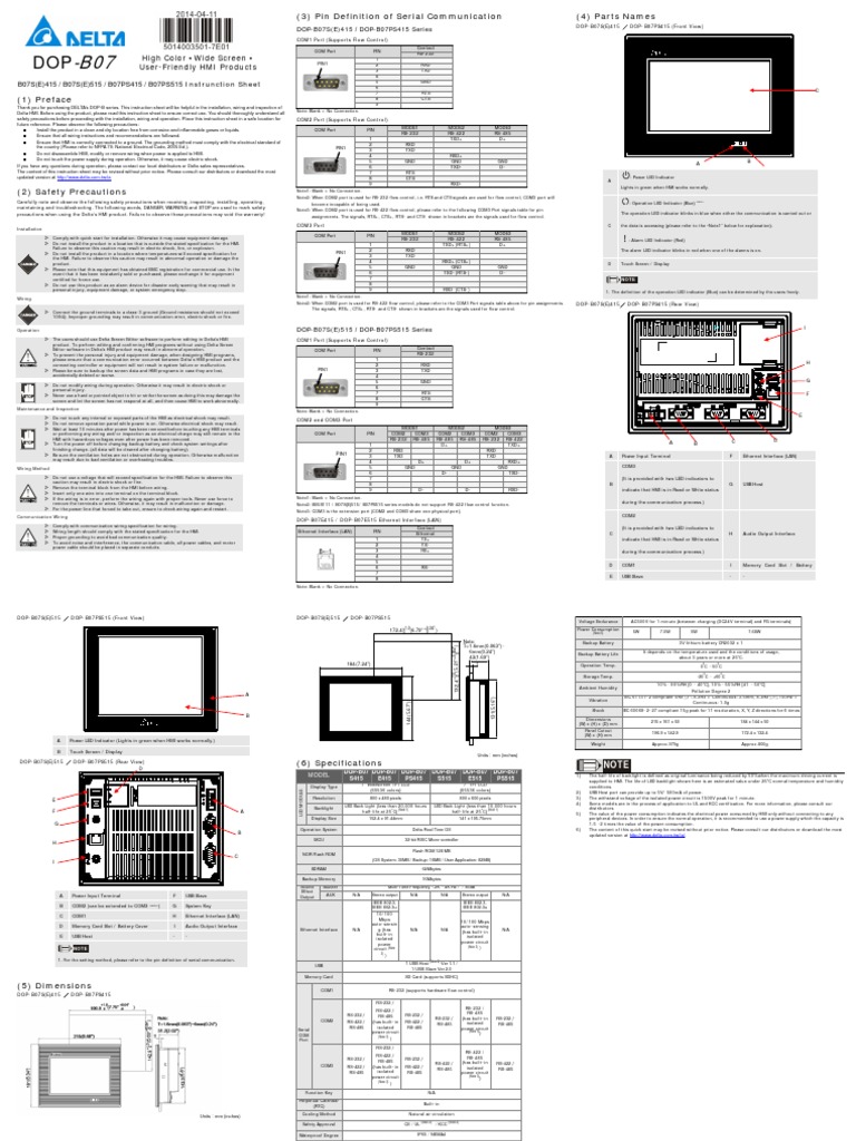 High Color Wide Screen User-Friendly HMI Products: Instrunction Sheet ...