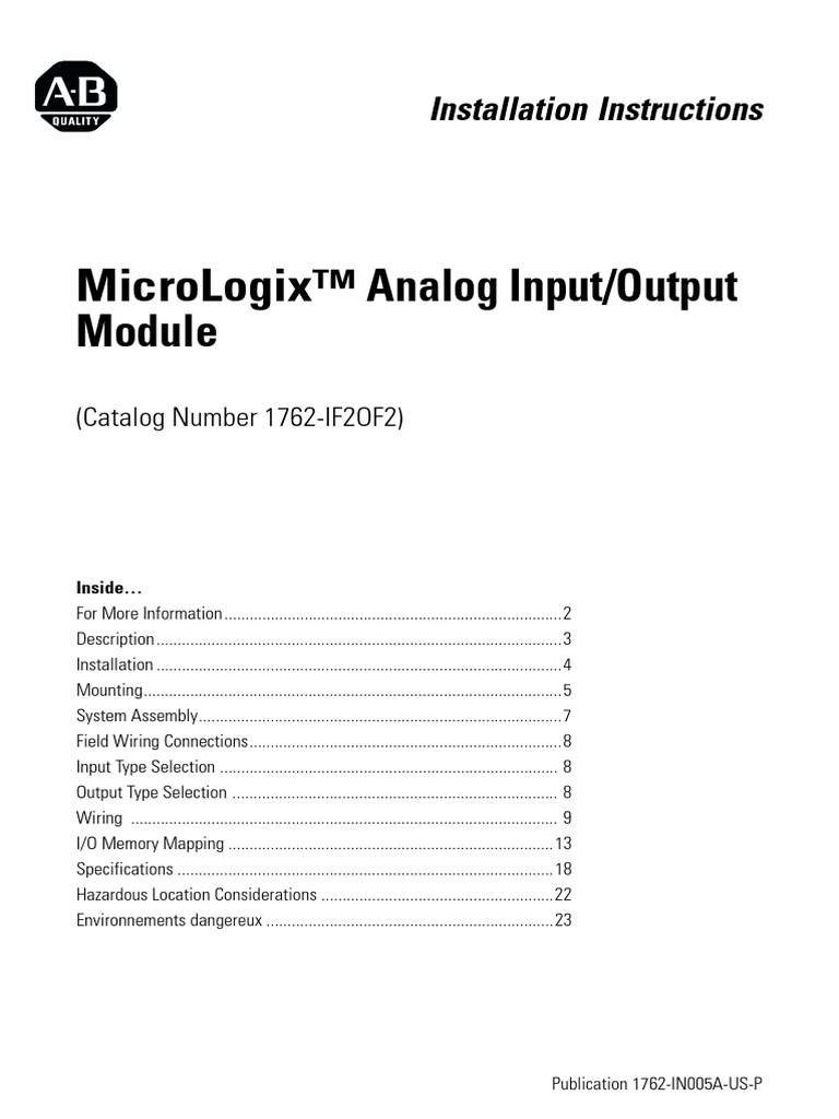 Micrologix™ Analog Input/Output: Installation Instructions | PDF ...