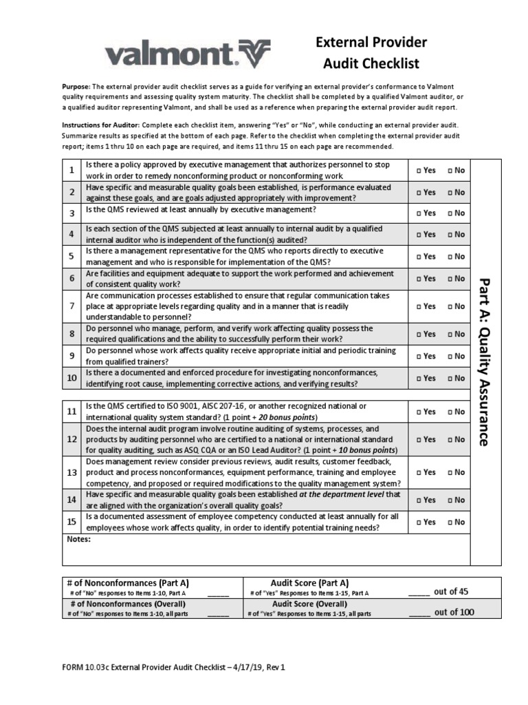IT External Provider Audit Checklist Template | PDF | Internal Audit ...