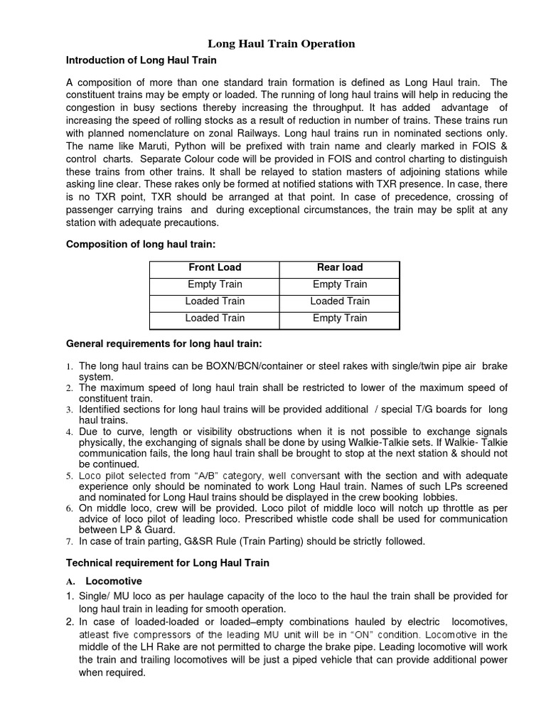 Long Haul Train Operation | PDF | Train | Locomotives