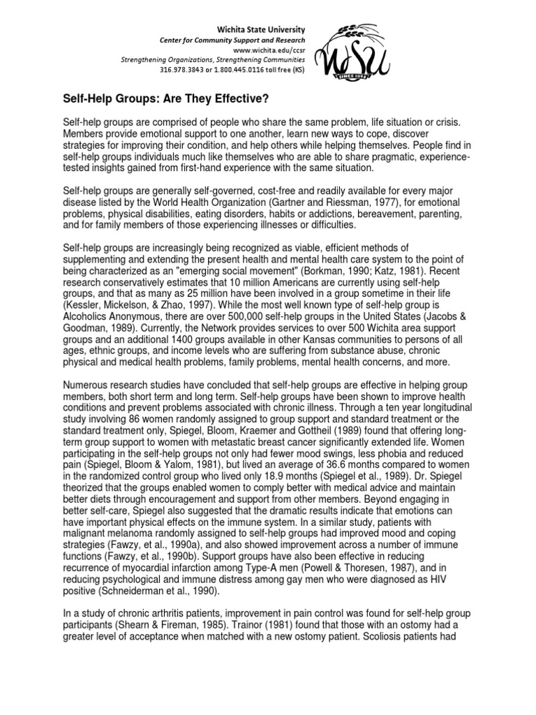 Self-Help Groups. Are They Effective | PDF | Support Group | Mental ...