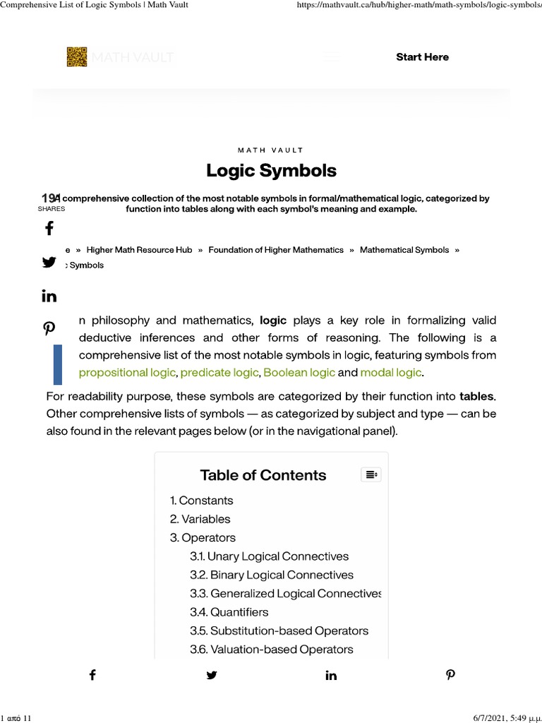 Comprehensive List of Logic Symbols | PDF | Teaching Mathematics