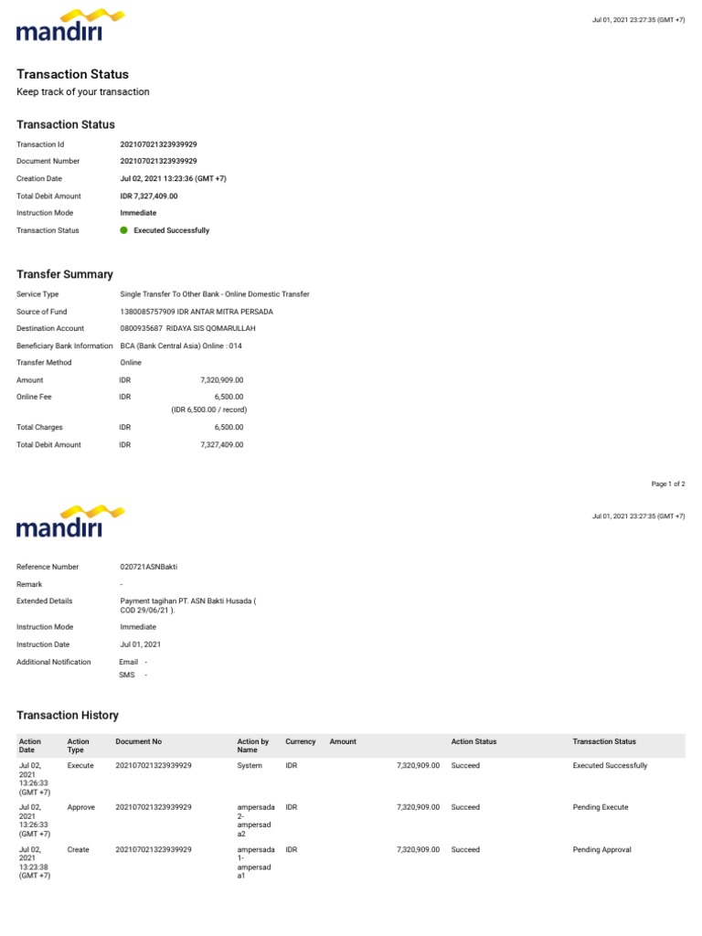 Single Online Bank Transfer Transaction Status Report | PDF | Financial ...