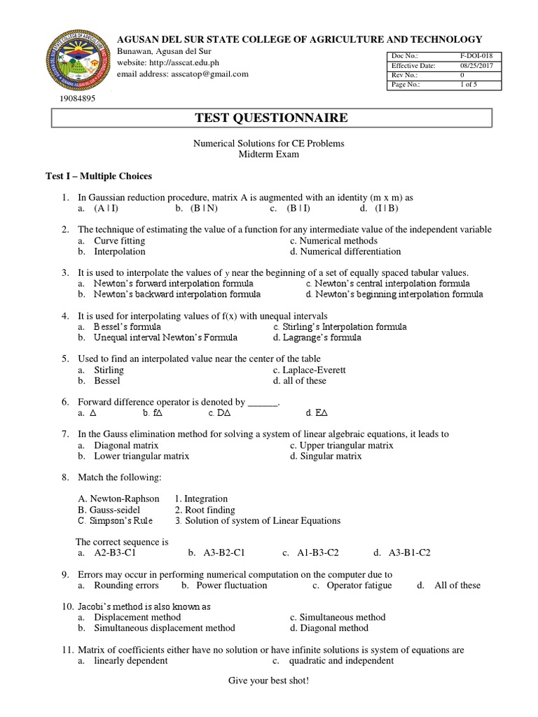 Template - Math 19 (MIDTERM EXAM) | PDF | Numerical Analysis ...