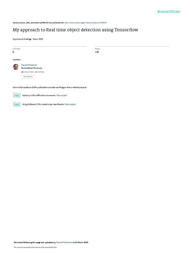 My Approach To Real Time Object Detection Using Tensor Ow: March 2019 | Download Free PDF | Real ...