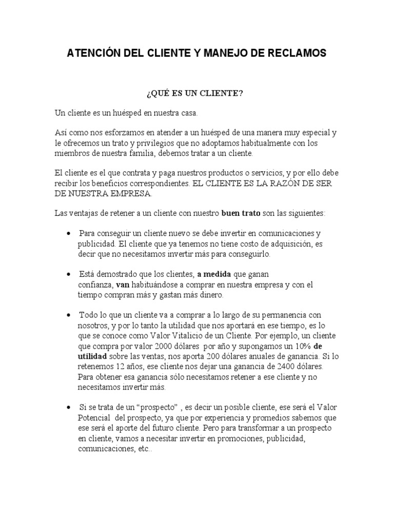 Atención Del Cliente y Manejo de Reclamos | PDF | Cliente | Empresas