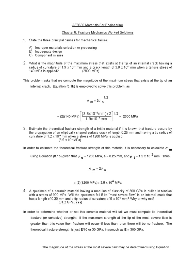 AEB650 Materials For Engineering Chapter 8 Solutions | PDF | Fracture ...