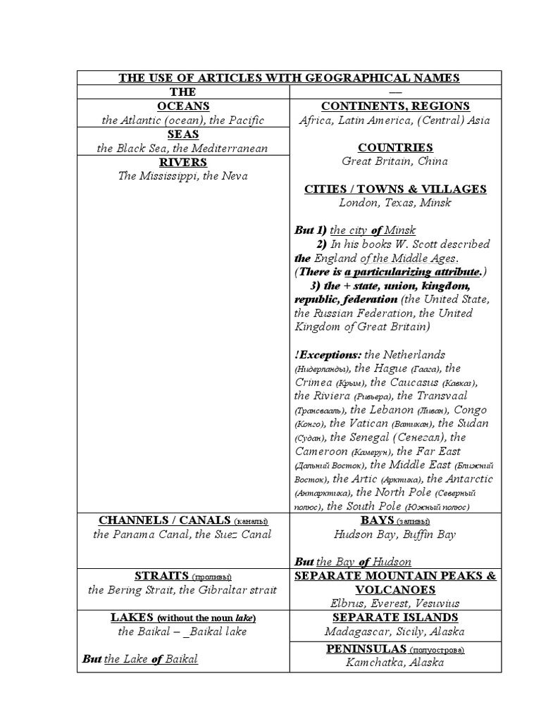 The Use of Articles With Geographical Names | Download Free PDF | Crimea