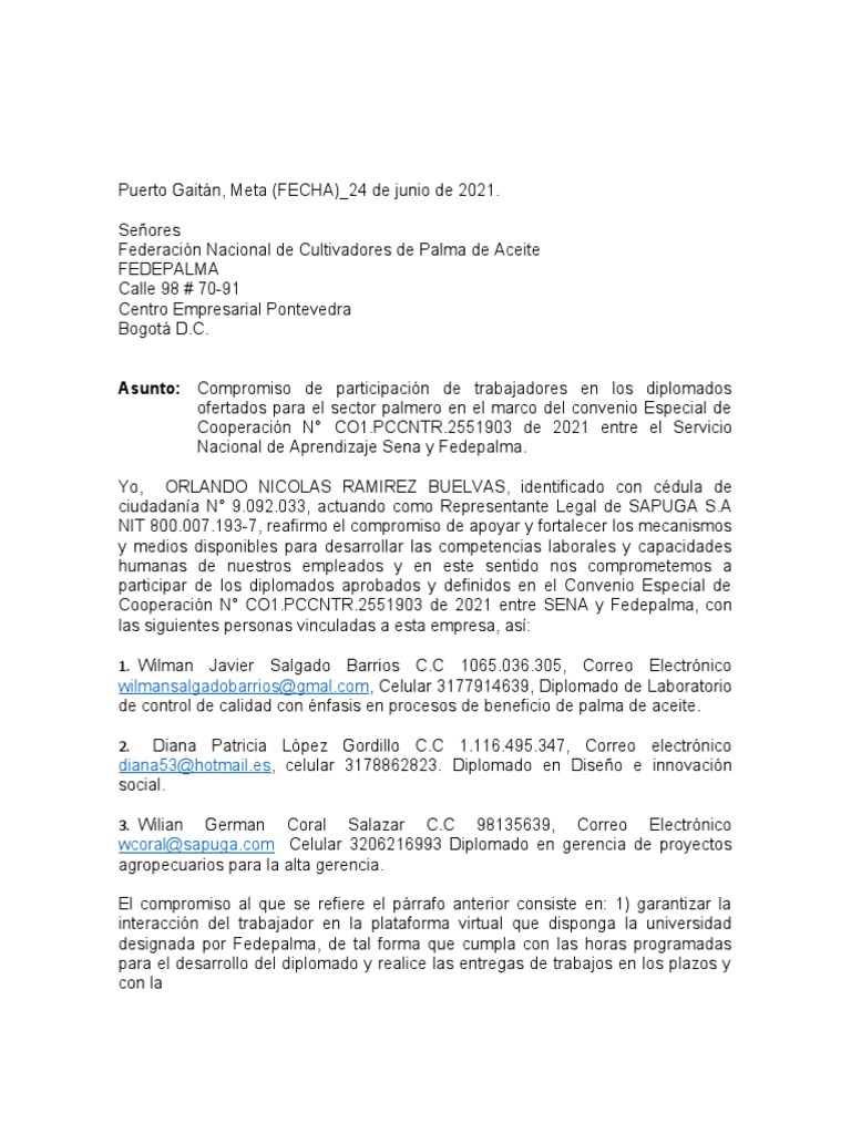 Carta de Compromiso de Cumplimiento | PDF | Science | Ciencia y Tecnología