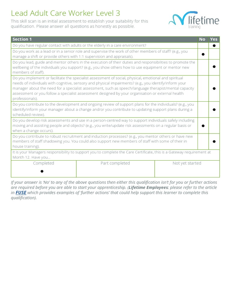 Lead Adult Care Worker Level 3 Skill Scan | PDF | Behavior | Risk