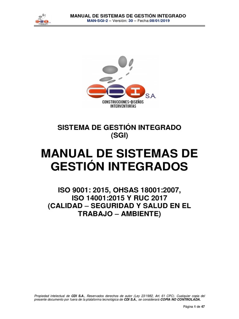 Manual del Sistema de Gestión Integrado | PDF | Calidad (comercial ...