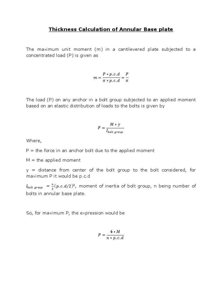 Thickness Calculation of Annular Base plate
