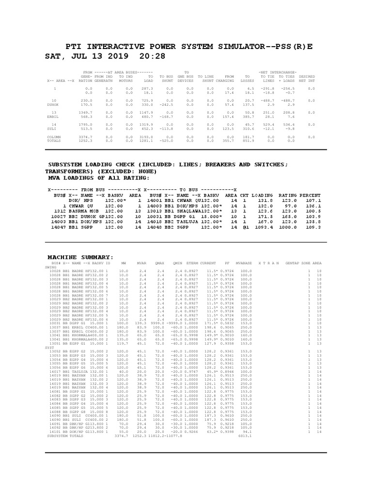 Pti Interactive Power System Simulator - Pss (R) E SAT, JUL 13 2019 20: ...