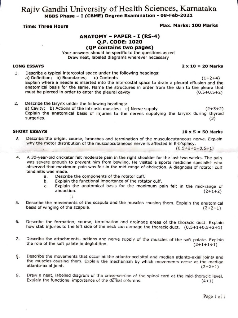 1st Year MBBS Question Papers RGUHS 2021 | PDF | Bleeding | Biochemistry