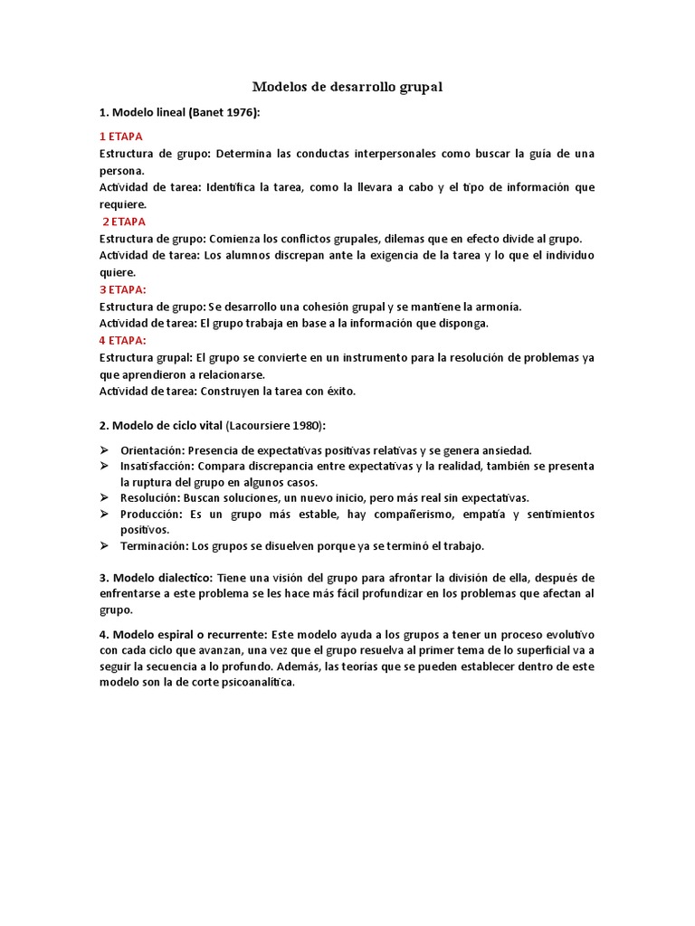 Modelos de Desarrollo Grupal S5 | PDF