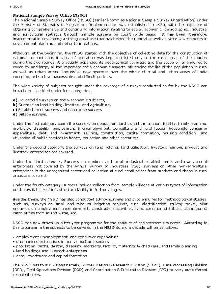 Nsso | PDF | National Accounts | Sampling (Statistics)